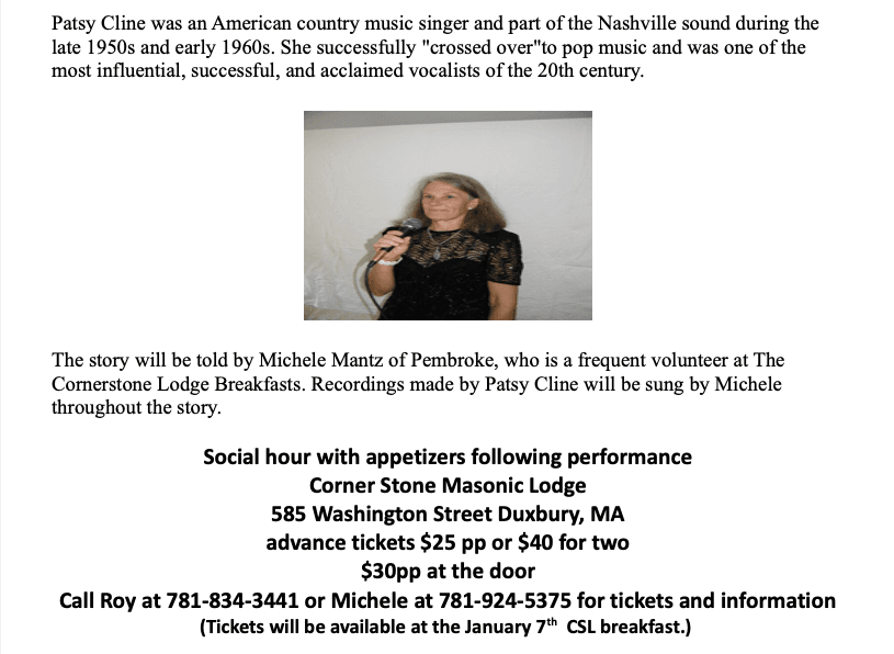 Cornerstone Lodge Presents The Story of Patsy Cline | WATD 95.9 FM